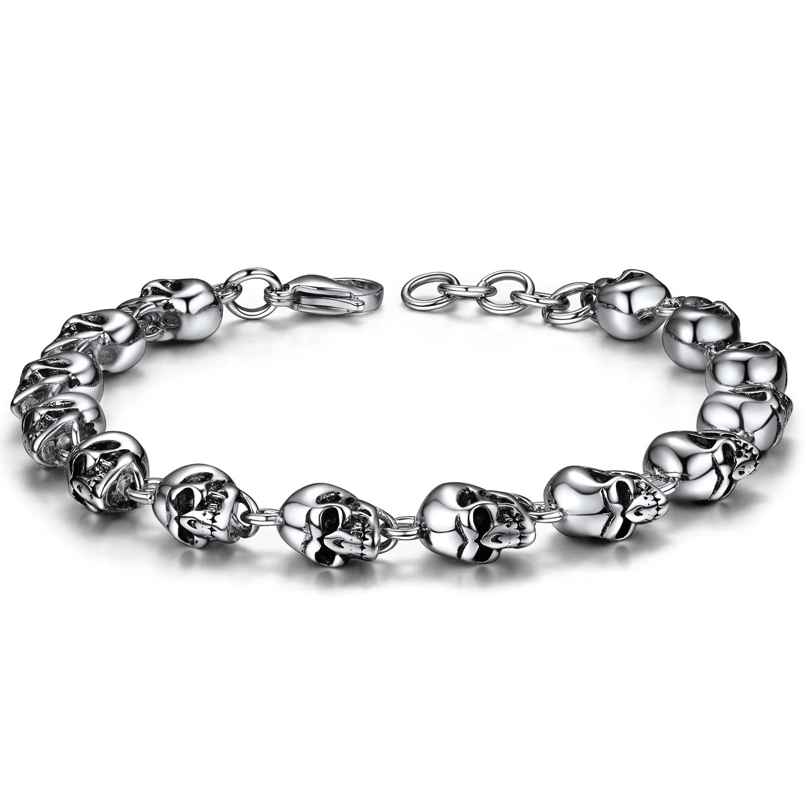 FaithHeart Men's Gothic Skull Bracelet, Stainless Steel Punk Skeleton ...