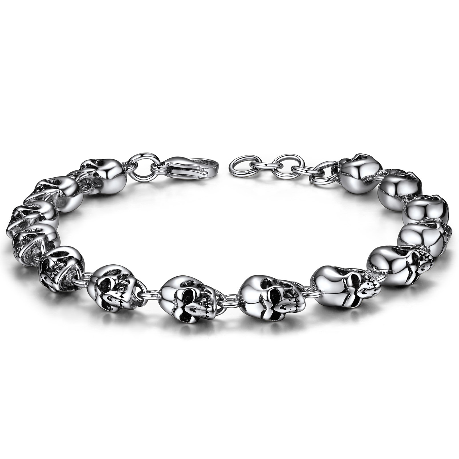 Primal Steel Stainless Steel Skulls 8.75in Bracelet - Walmart.com