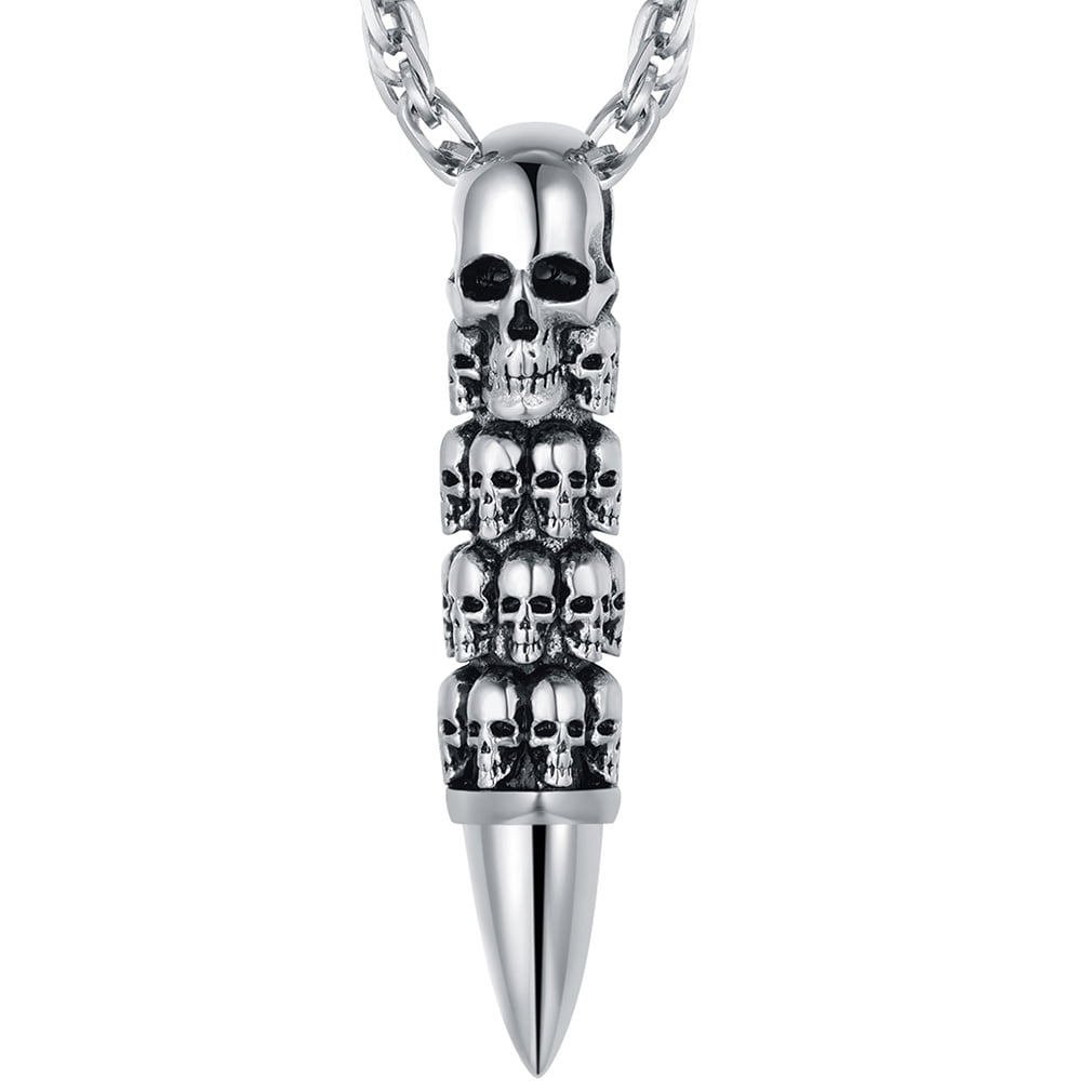 FaithHeart Skull Bullet Pendant Necklace for Men Punk Cool Skeleton ...