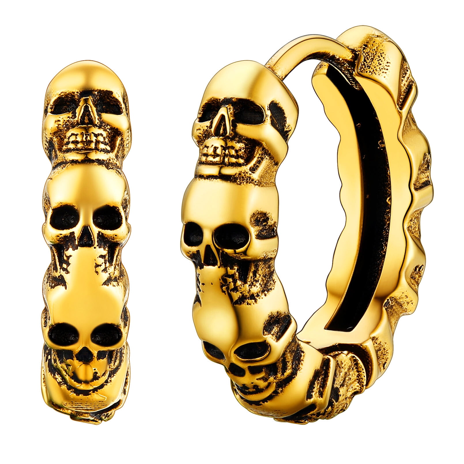 FaithHeart Gold Skull Earrings for Men Stainless Steel Huggie Hoop ...