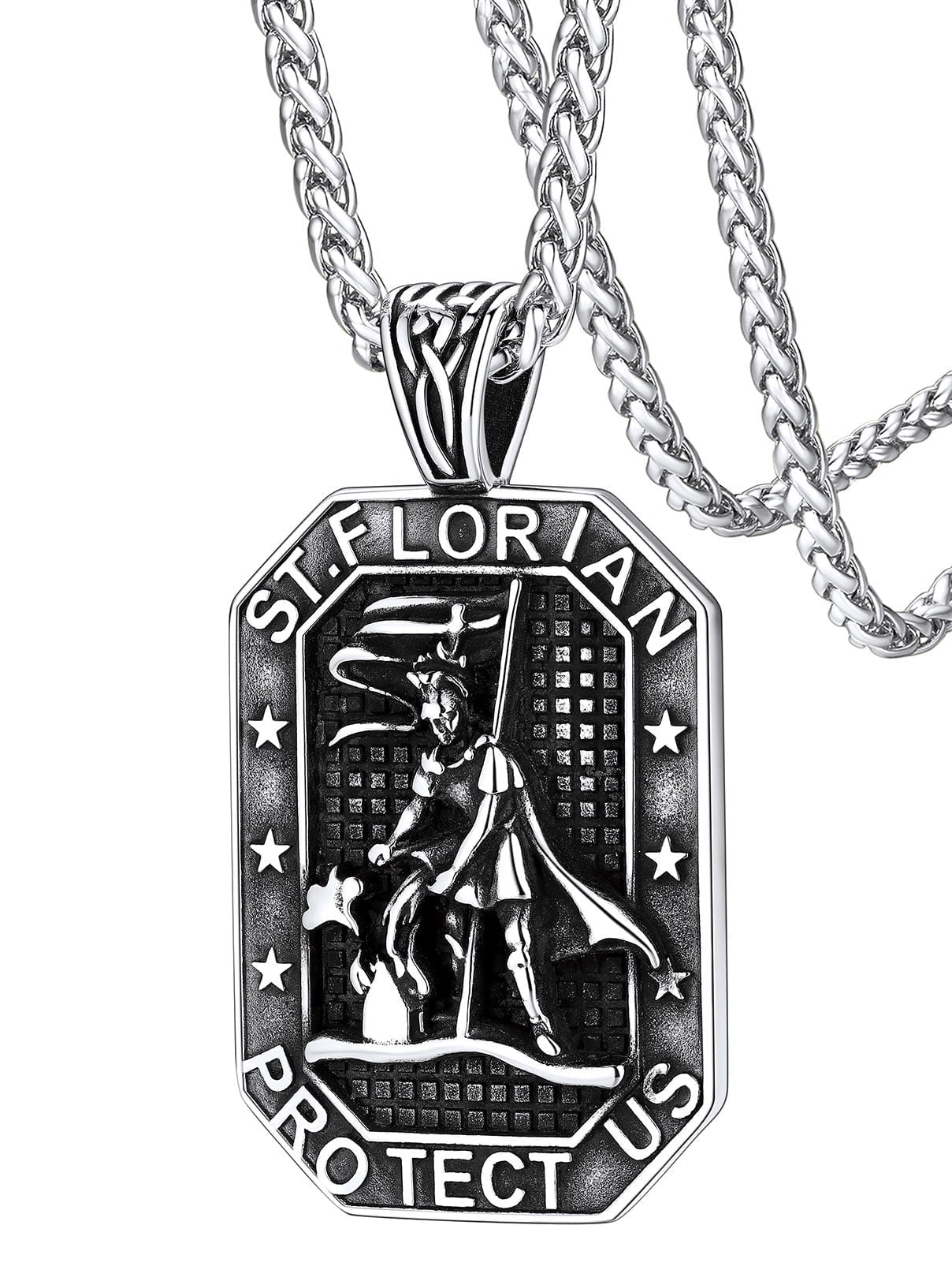 FaithHeart St Florian Firefighter Necklace for Men, Silver Stainless ...