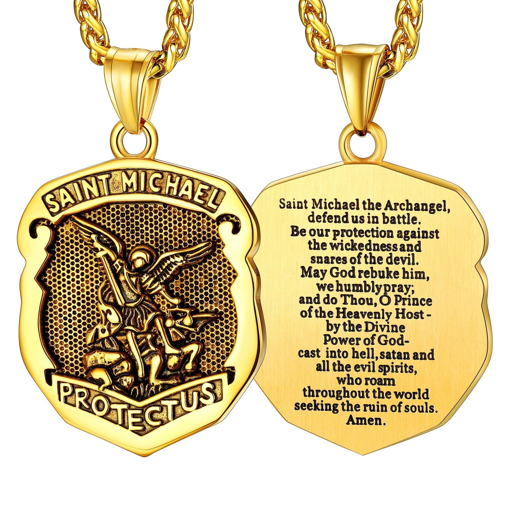 FaithHeart St Michael Archangel Necklace for Men Stainless Steel Gold ...