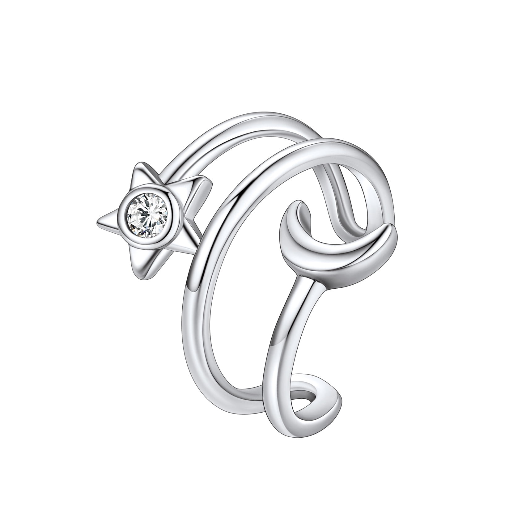 FaithHeart Star Moon Ear Cuff for Women 925 Sterling Silver Non ...