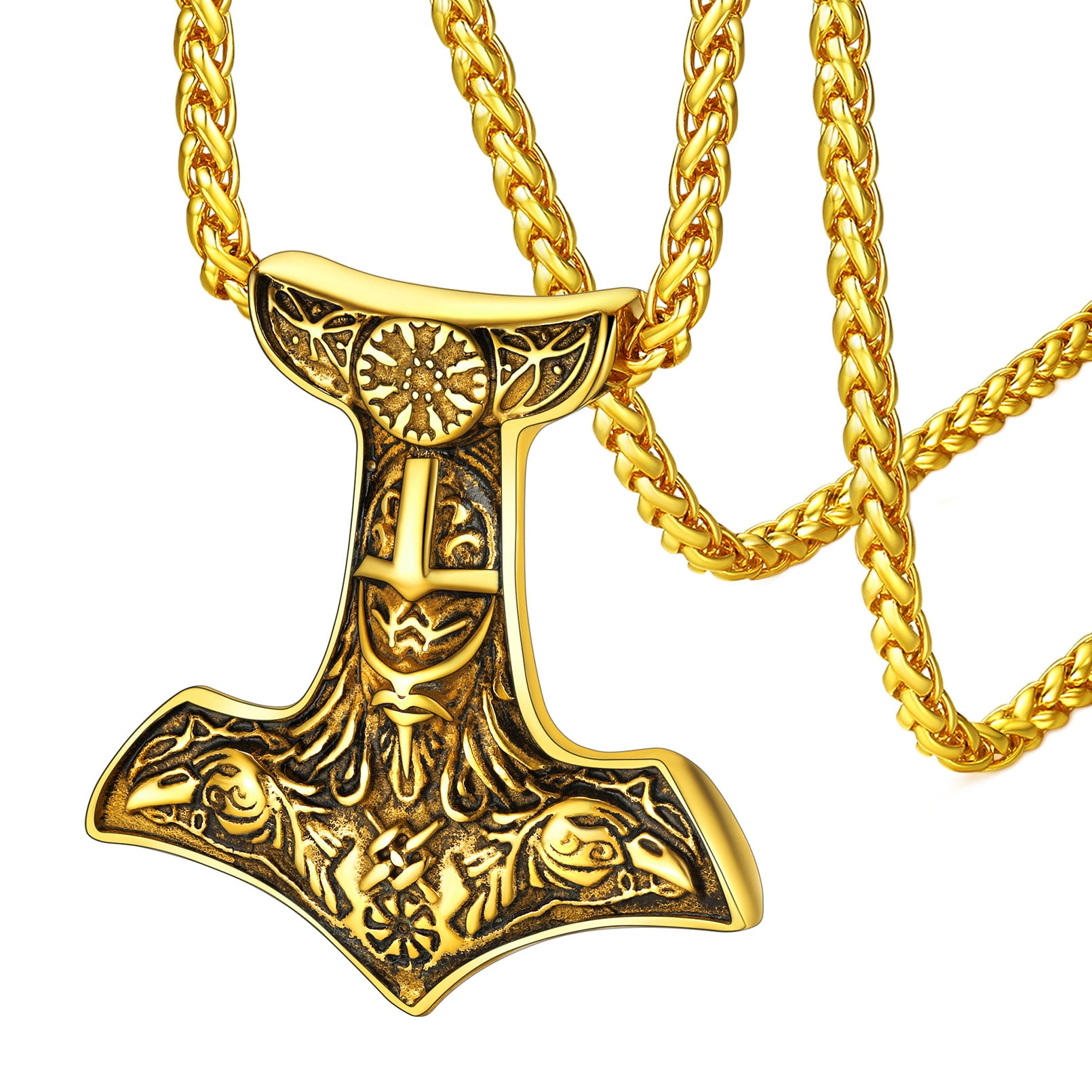 FaithHeart Thors Hammer Necklace for Men Silver Stainless Steel Odin ...