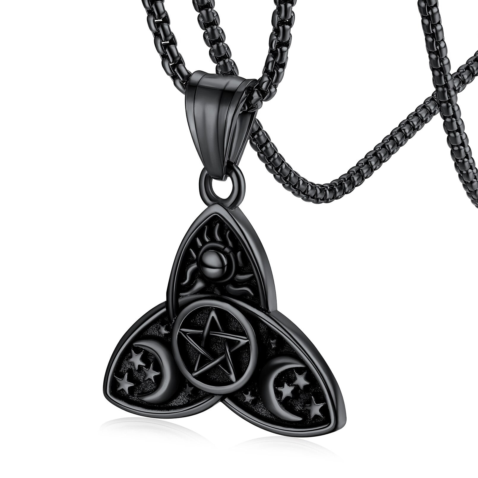 FaithHeart Celtic Knot Moon Goddess Necklace for Women Wiccan Jewelry Black Pentacle Pendant ...