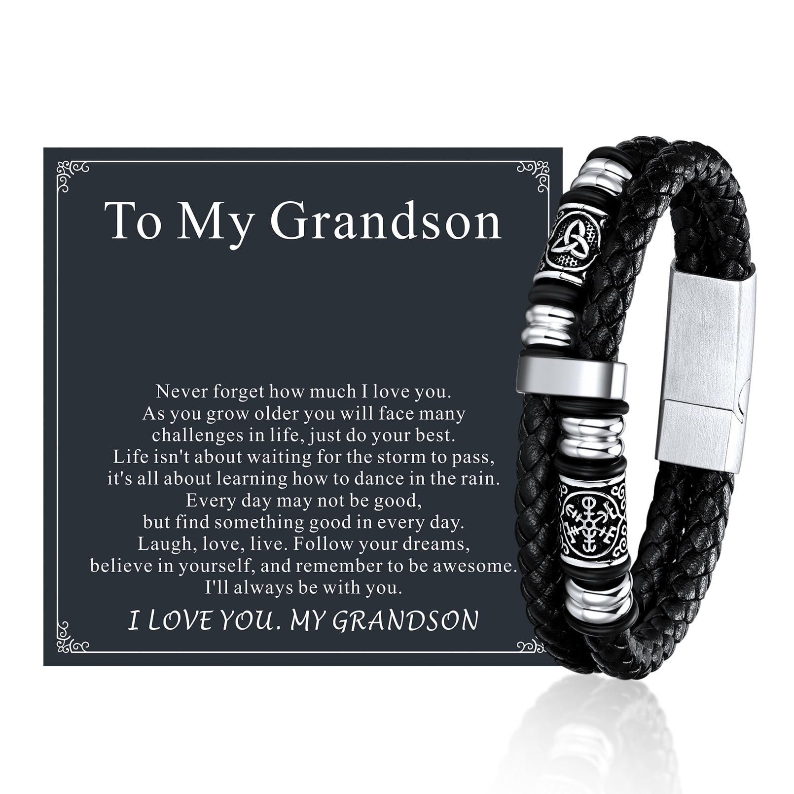 FaithHeart Viking Bracelet for Men with To My Grandson Card, Mens ...