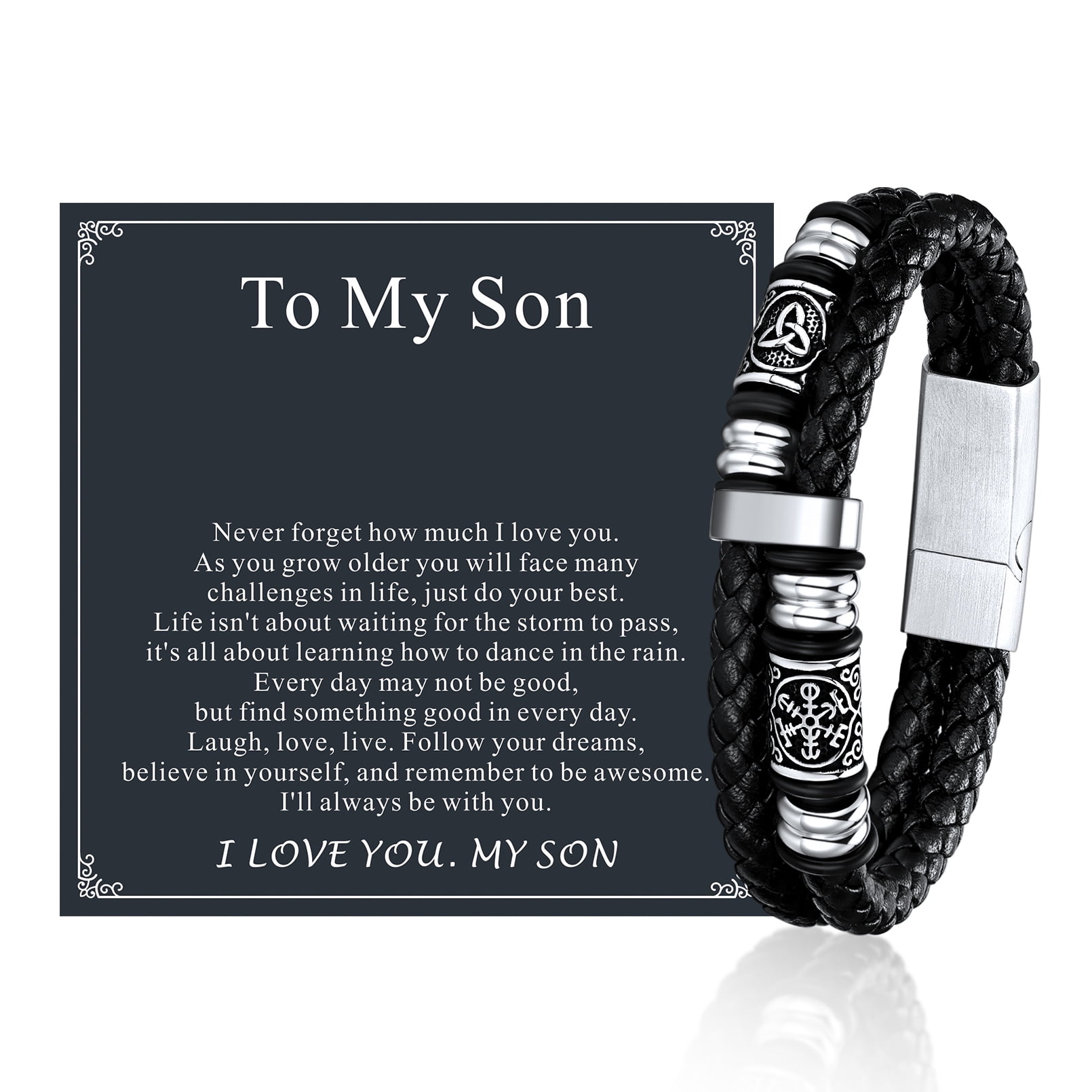 FaithHeart Viking Bracelet for Men with To My Son Card, Mens Double-Row ...