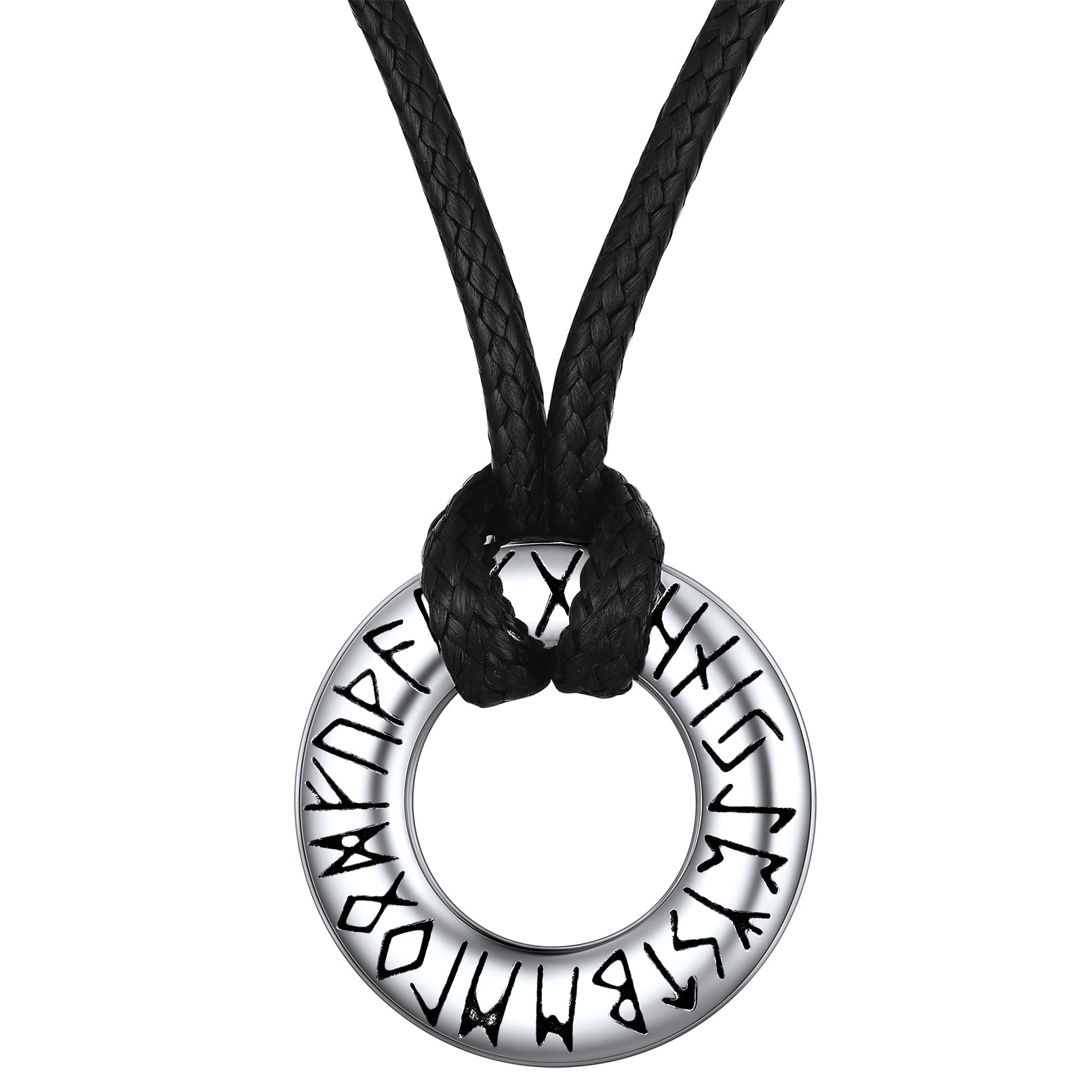 FaithHeart Viking Circle Rune Necklace for Men with Braided Leather ...