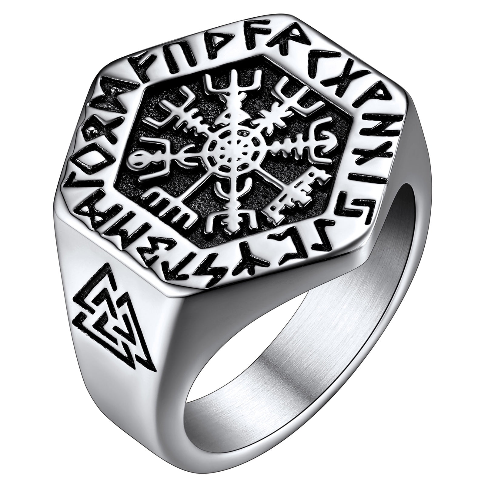 FaithHeart Viking Vegvisir Pirate Compass Thumb Ring for Men Stainless ...