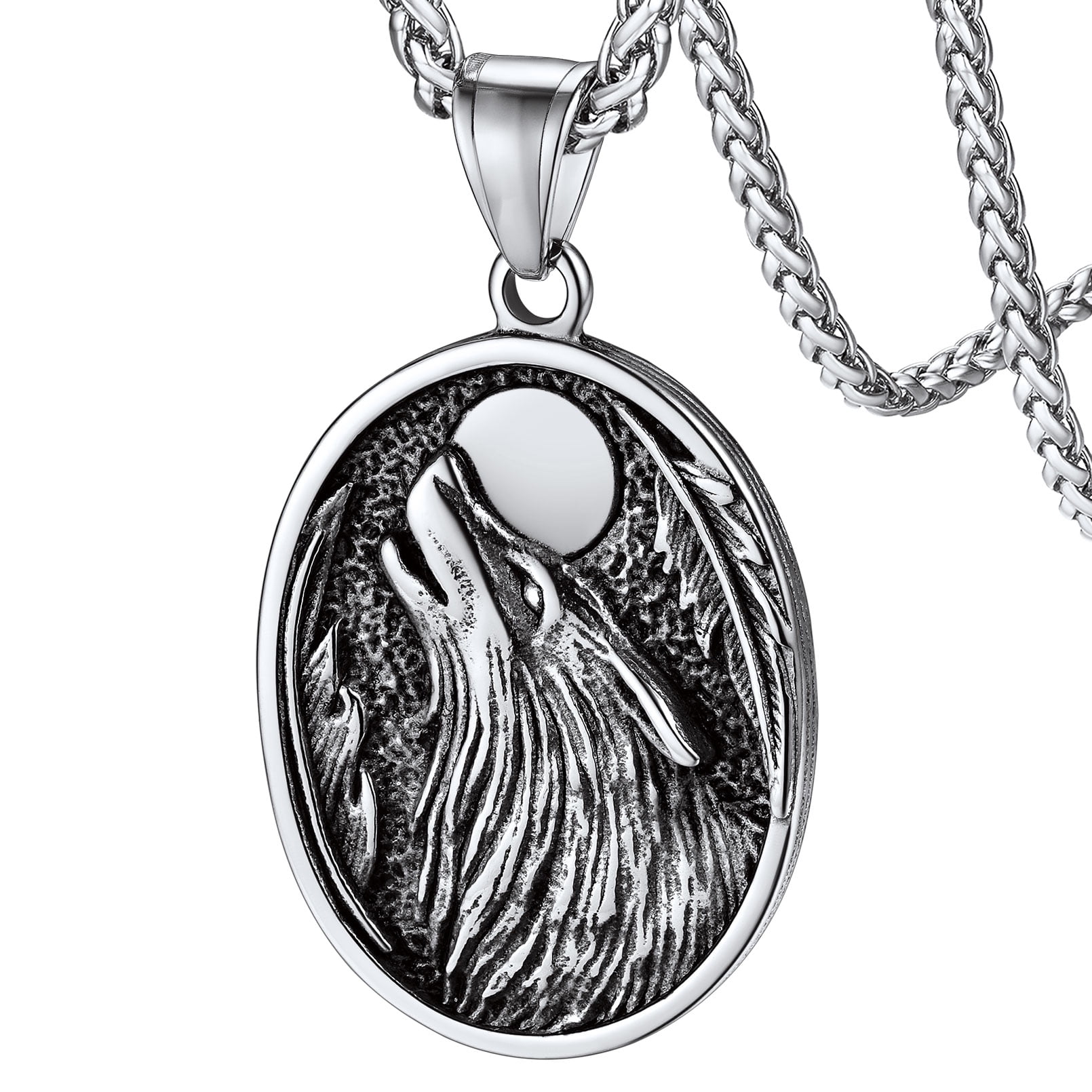 FaithHeart Wolf Compass Pendant Necklace for Men Nordic Viking Jewelry ...