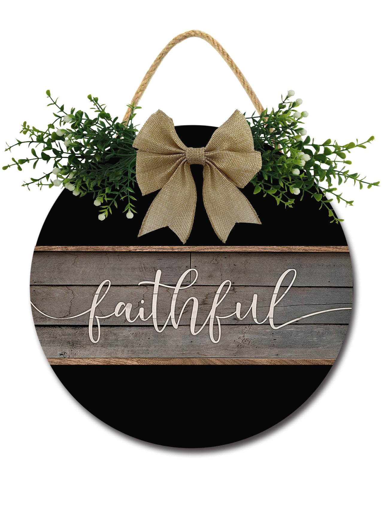 Faithful Door Sign Home Decor Round Wood Wreaths Wall Hanging Sign ...