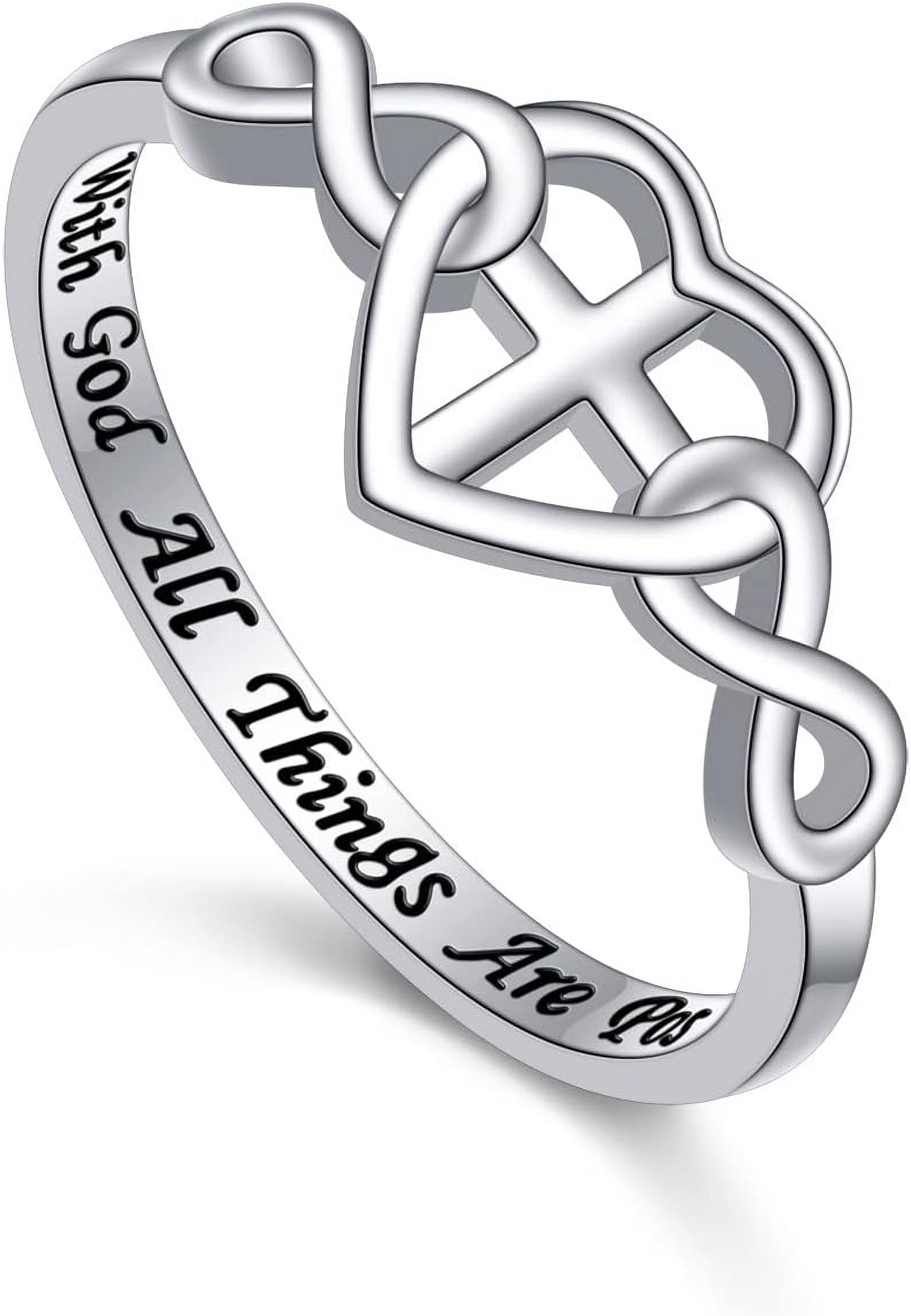 Faithful Hearts: S925 Sterling Silver Christian Cross Heart Rings for ...