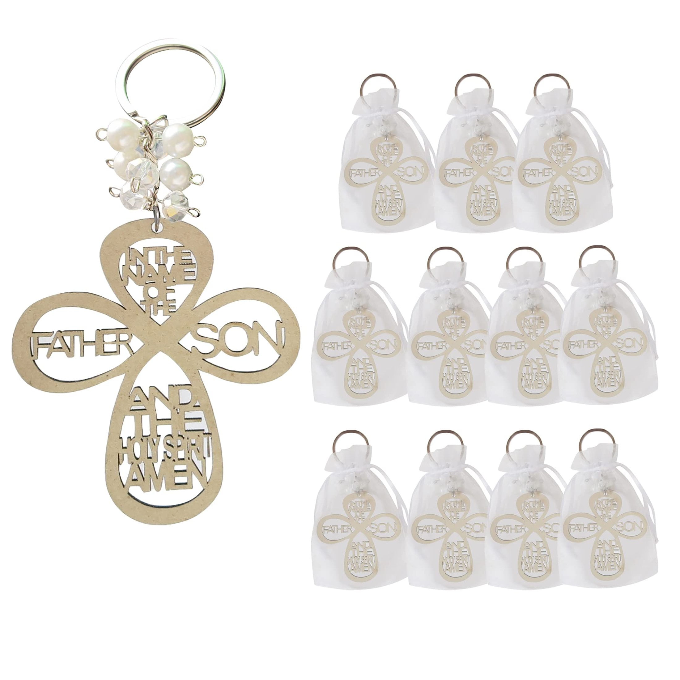 Faithful Keepsake Keychain Set - 12 Wooden Cross Charms for Baptism ...