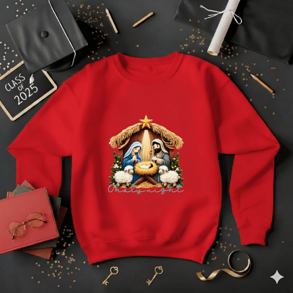 Faithful O Holy Night Nativity Scene Mary Joseph Baby Jesus Sweatshirt ...