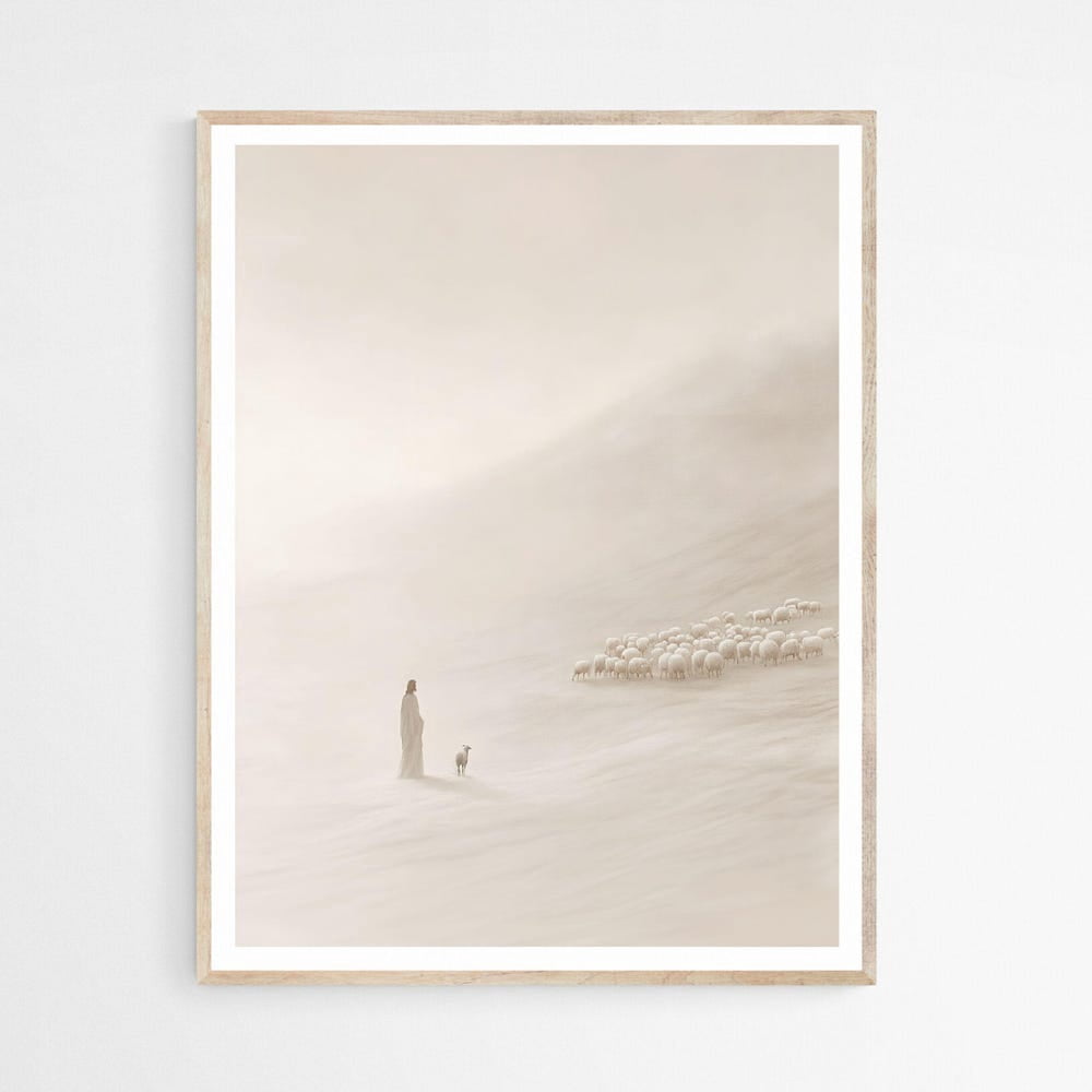 Faithful Shepherd, Jesus Leaves The 99, Minimalist Neutral Painting ...