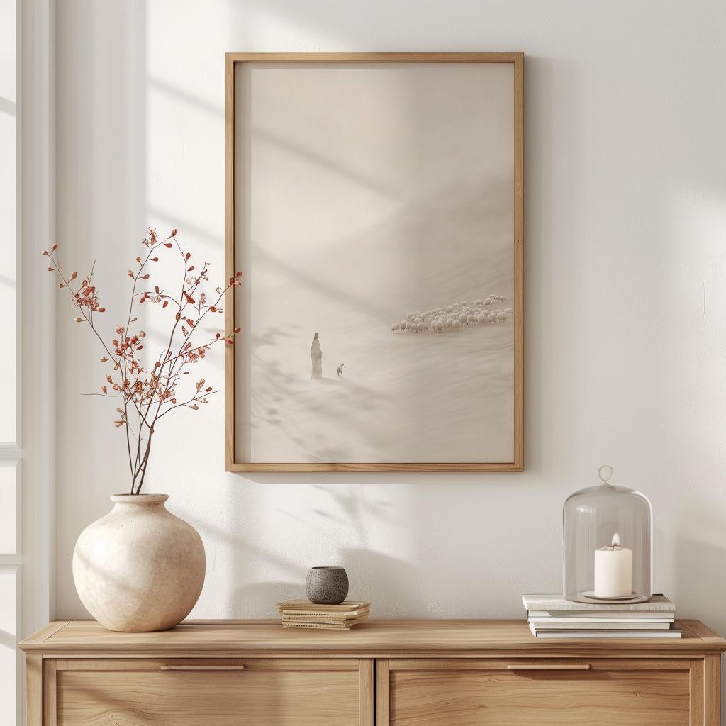 Faithful Shepherd, Jesus Leaves The 99 Printed Poster, Minimalist ...