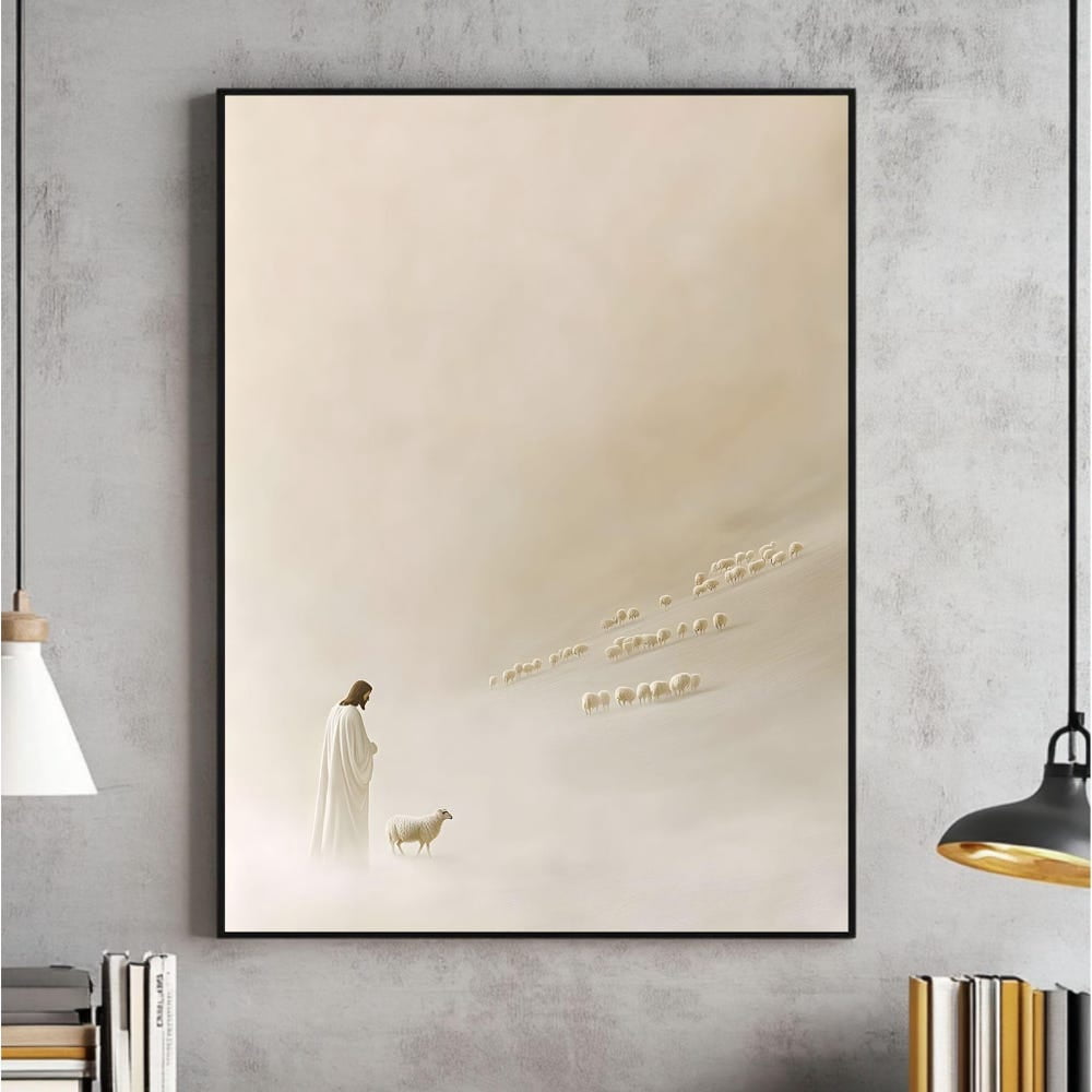 Faithful Shepherd Wall Art, Jesus Leaves The 99, Minimalist Neutral ...