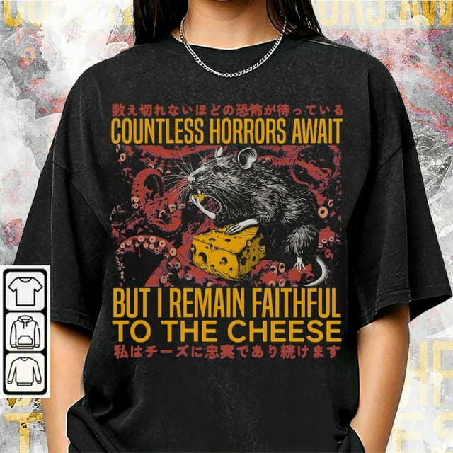 Faithful To The Cheese Shirt, Vintage Japanese Horror Rat Graphic Tee ...