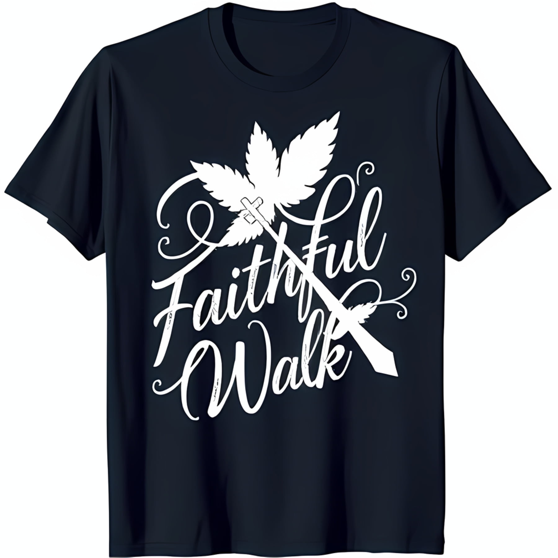 Faithful Walk Dark Blue T-Shirt with White and Leaf Design - Walmart.com