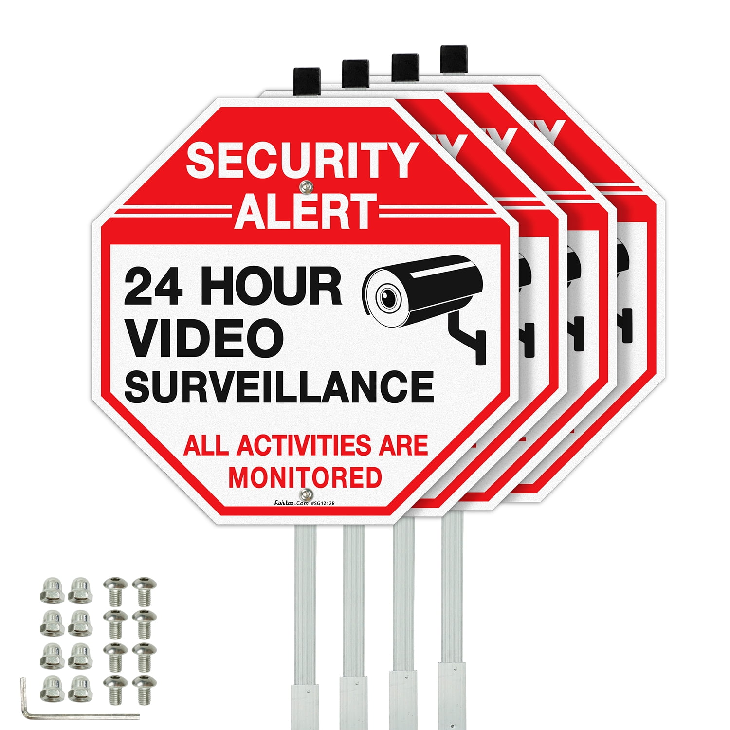 Faittoo Security Sign Video Surveillance Sign with 36" Stake for ...