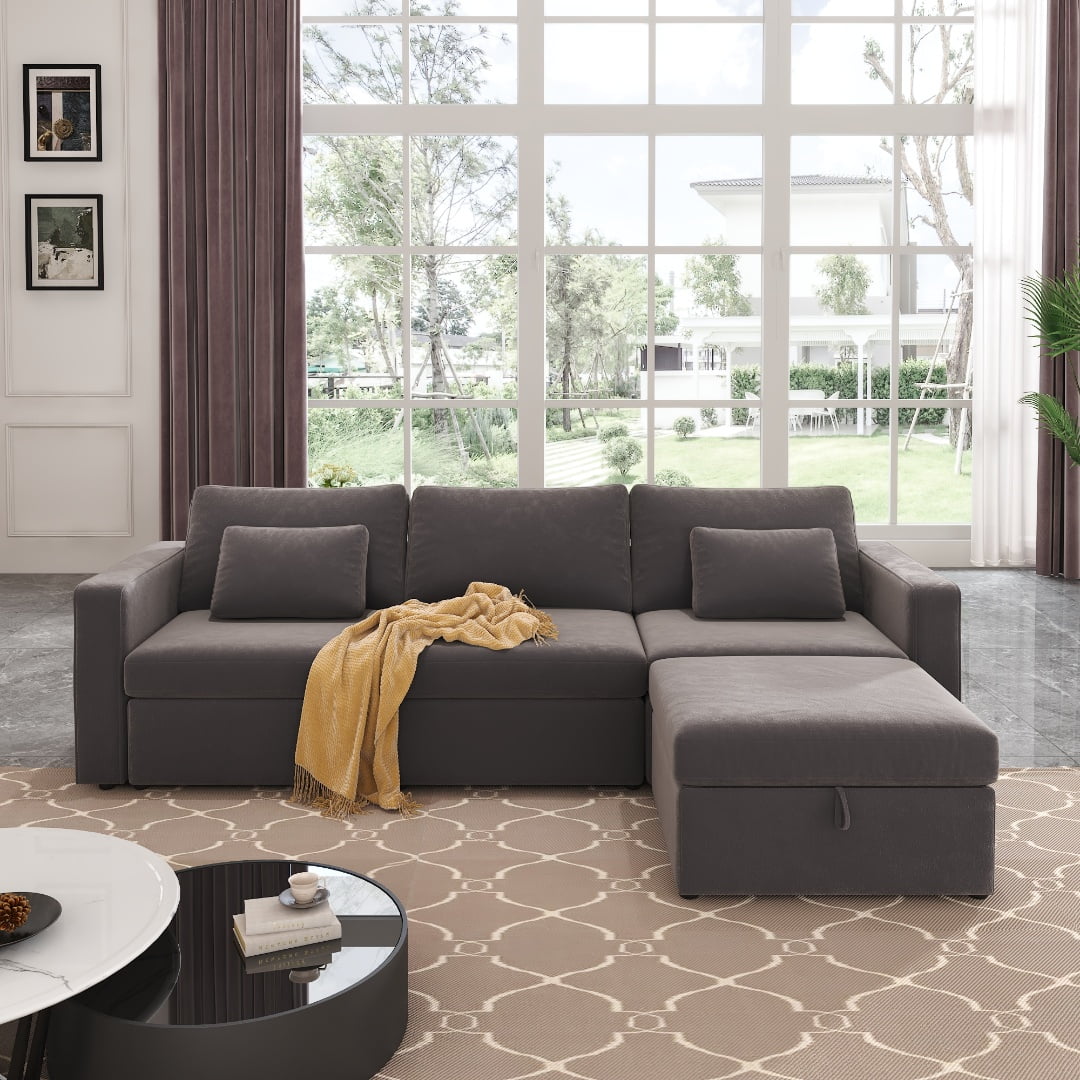 Fajiani 100" Modern Fabric 4 Seats Sectional Sofa, Oversized Upholstery ...