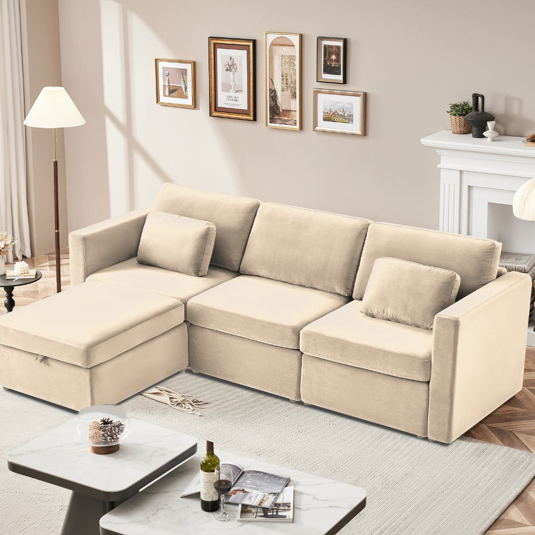 Fajiani 100" Modern Velvet 4 Seats Sectional Sofa, Oversized Upholstery ...