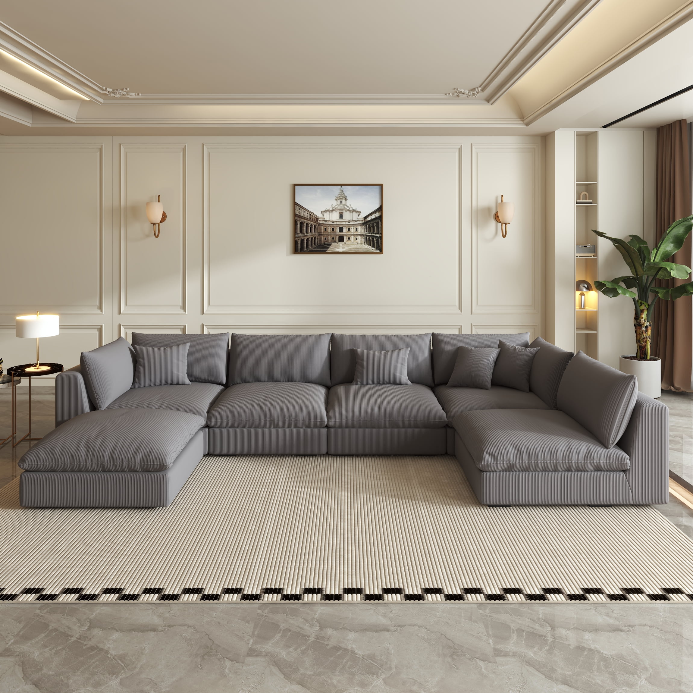 "Fajiani 150"" Modern Velvet Sectional Sofa for Living Room and ...