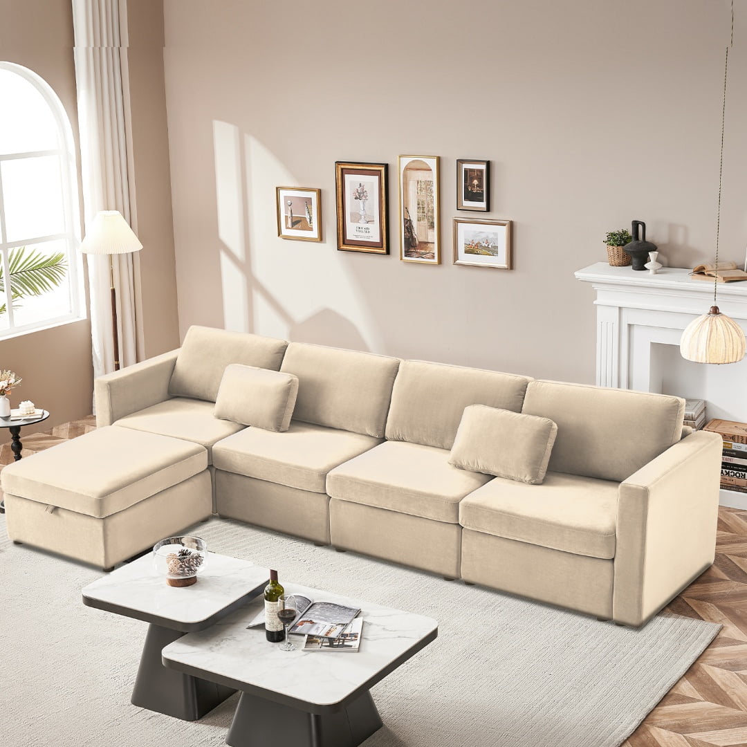 Fajiani 129" Modern Velvet 5 Seats Sectional Sofa, Oversized Upholstery ...