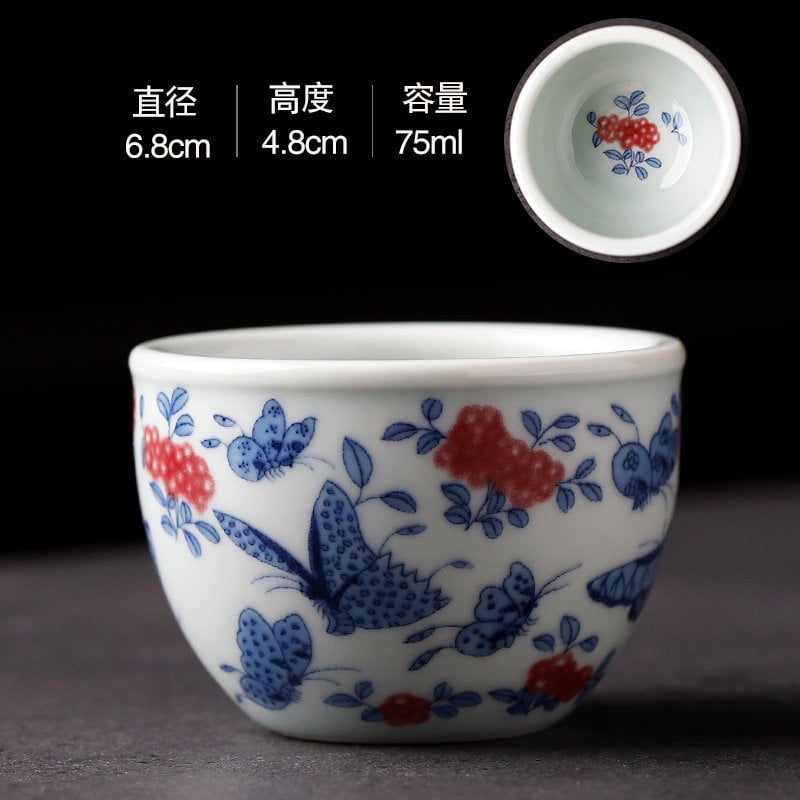 Fake Antique Blue and White Glazed Red Tea Cup Tea Cup Nine Peach ...