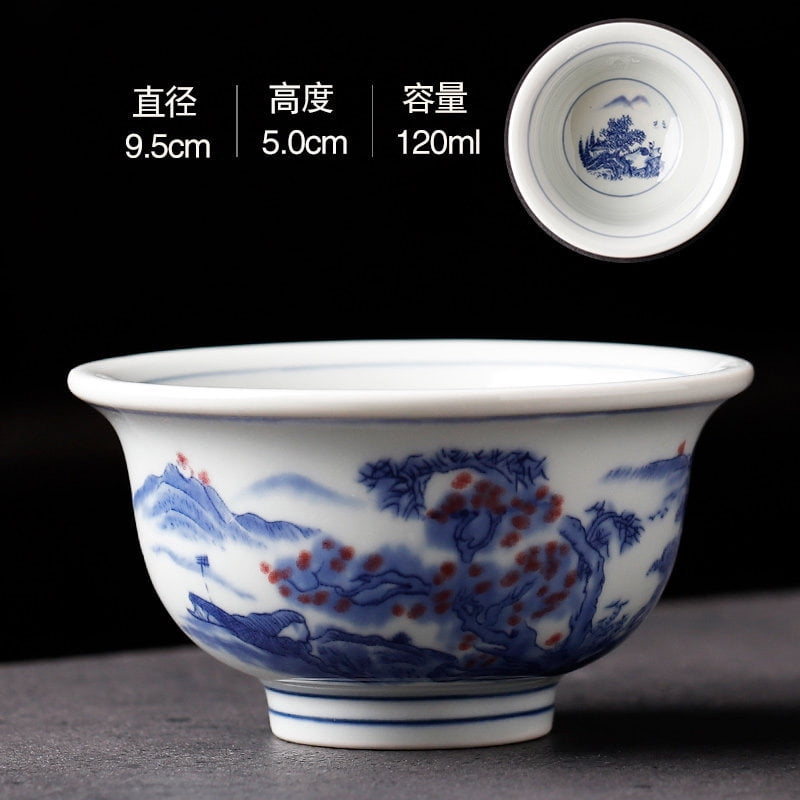 Fake Antique Blue and White Glazed Red Tea Cup Tea Cup Nine Peach ...