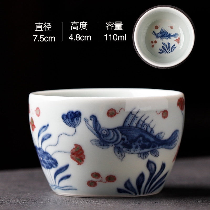 Fake Antique Blue and White Glazed Red Tea Cup Tea Cup Nine Peach ...