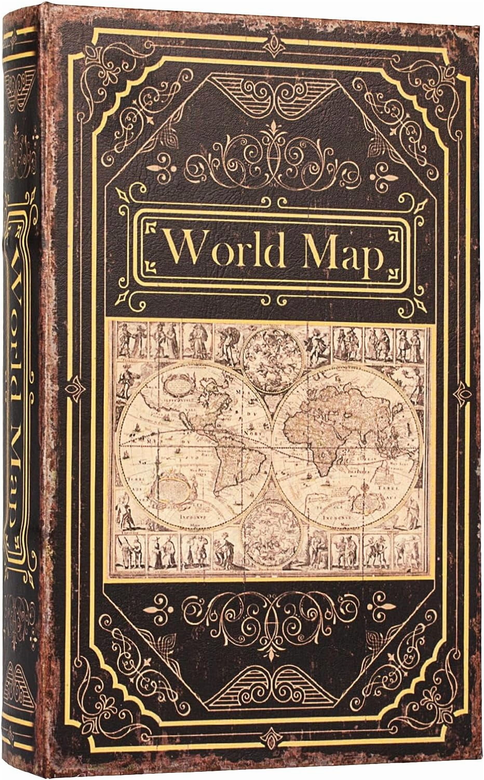 Fake Book Box Vintage Style,Decorative Book Storage Box Retro Map ...