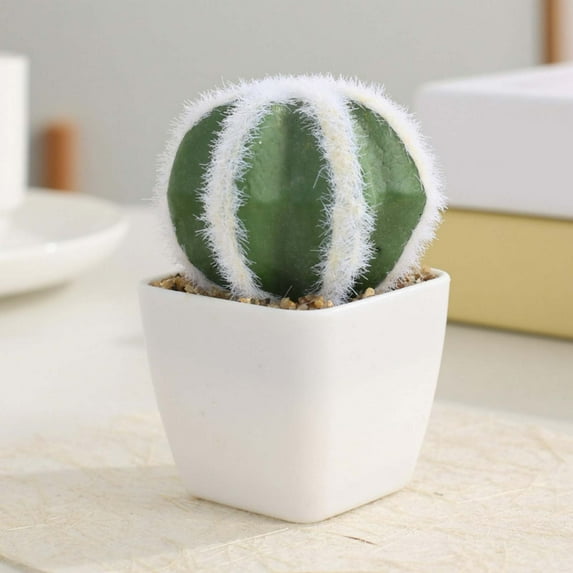 Fake Cactus Plants,Cute Plush Green Plants White Potted Plants Desktop ...