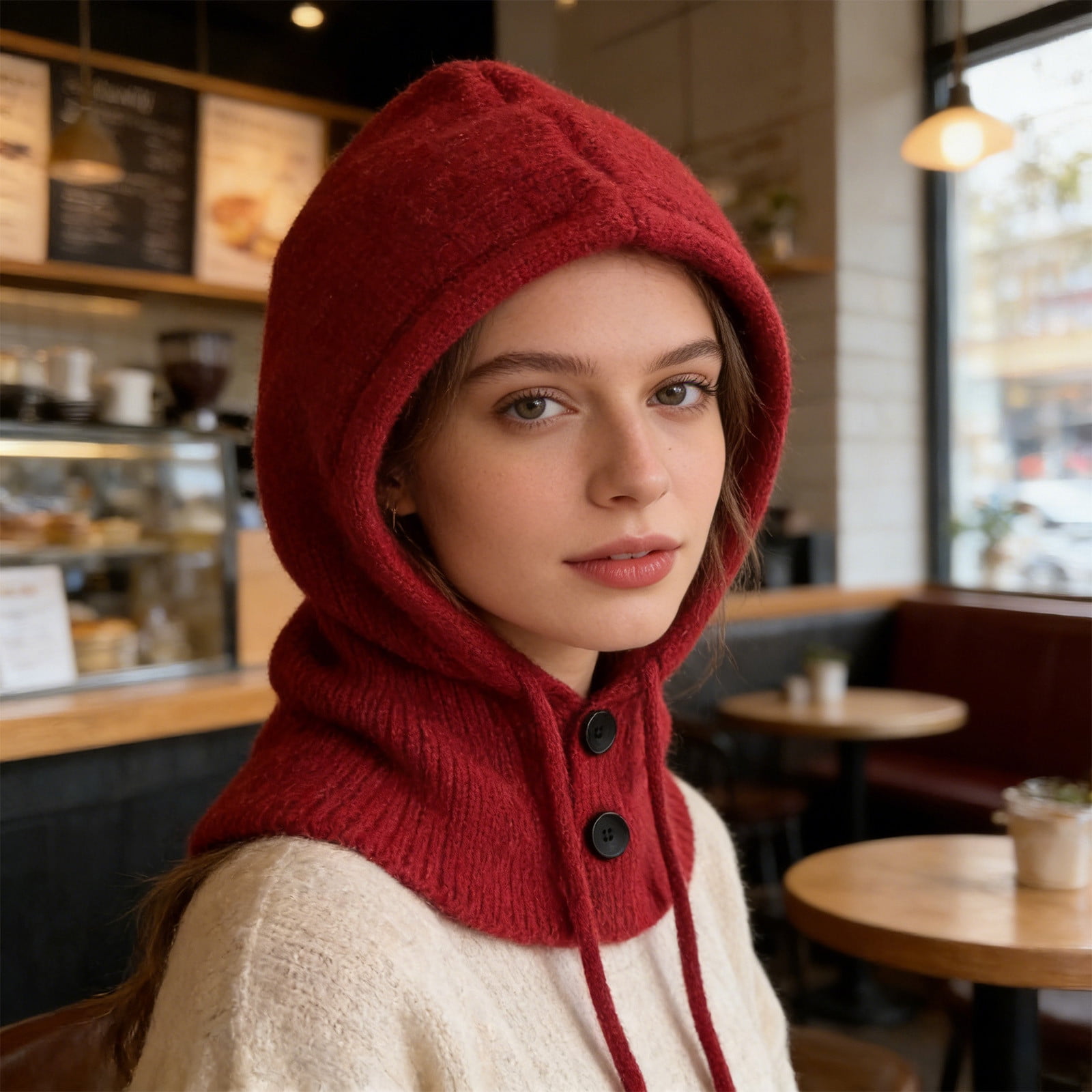 Fake Collar Knitted Hat, Polyester Fiber Winter Shawl, Women's ...