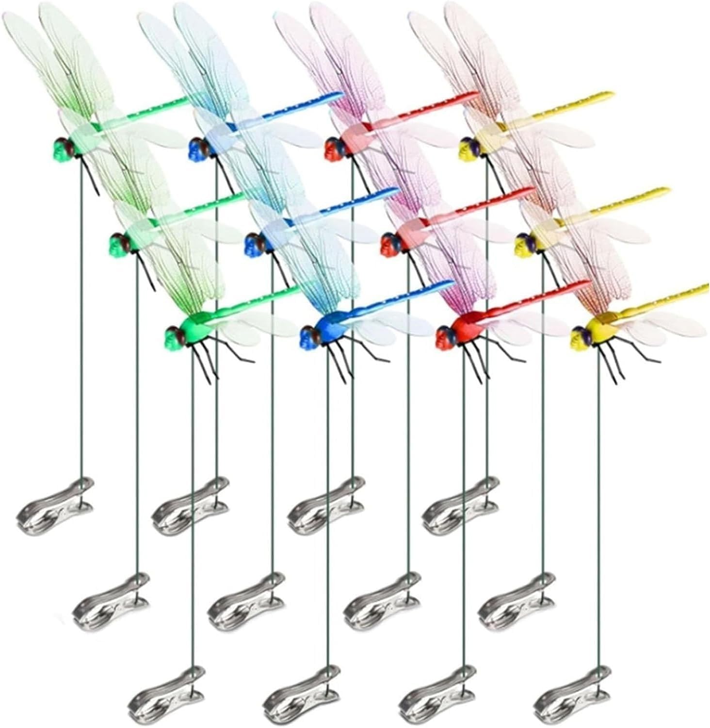 Fake Dragonfly Clip, 3D Dragonfly Garden Stakes Decor, Fly Deterrent ...