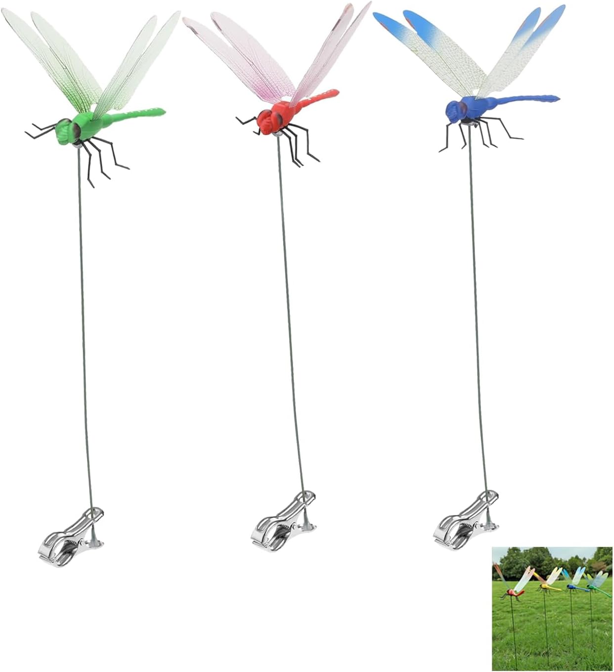 Fake Dragonfly Pole Clip, Outdoor 3D Dragonfly Bug Deterrent Garden Poles tion Clip, Home ...
