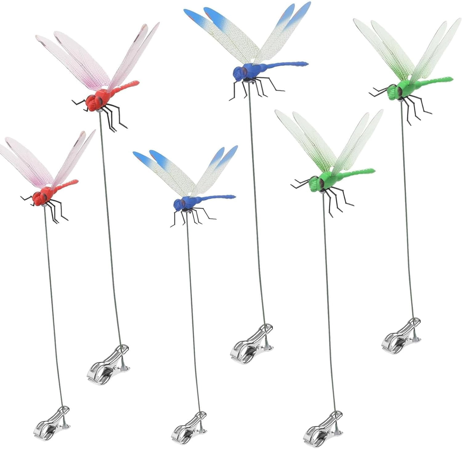 Fake Dragonfly Pole Clip, Outdoor 3D Dragonfly Bug Deterrent Garden ...