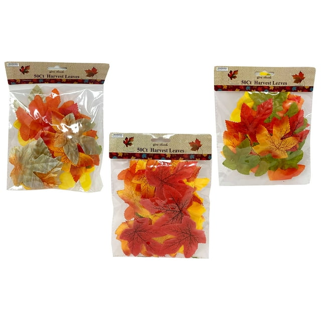 Harvest Foliage - Pack of 3 (150 Count) Artificial Autumn Maple Leaves ...
