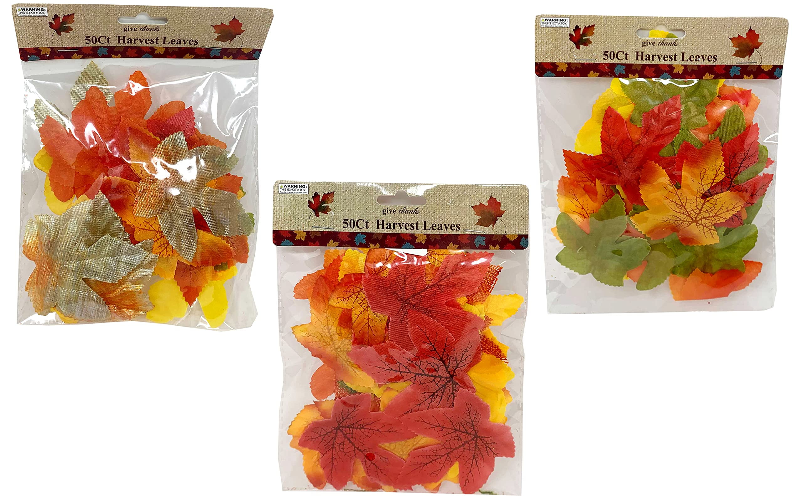 Harvest Foliage - Pack of 3 (150 Count) Artificial Autumn Maple Leaves ...