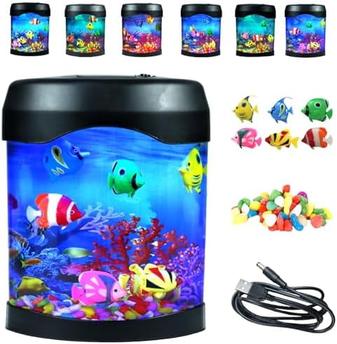 Fake Fish Tank, Aquarium Night Light, 6 Color Changing Lifelike Desk ...