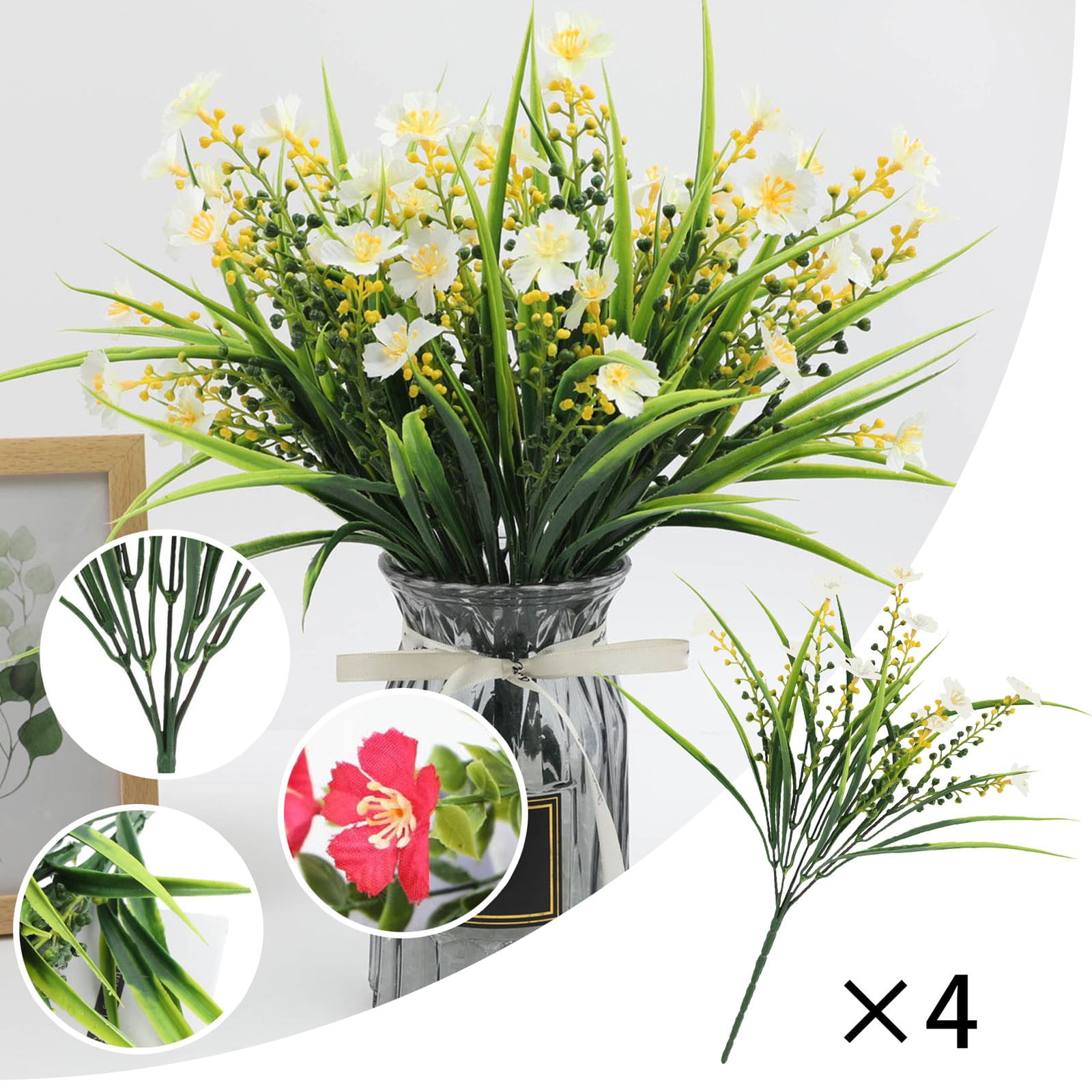 Fake Flowers 4 Bundles Outdoor Decor - 14" UV Protected Artificial ...