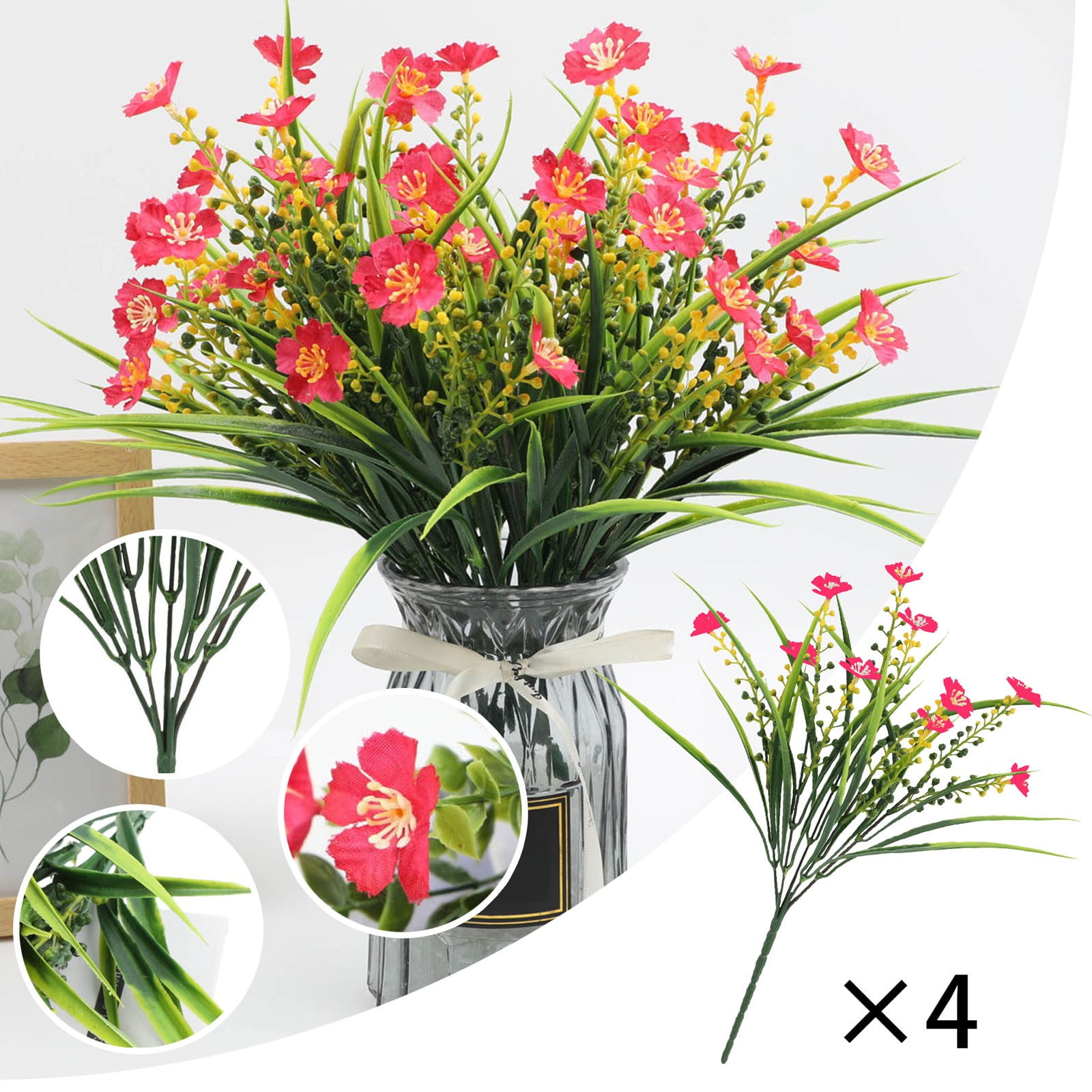 Fake Flowers 4 Bundles Outdoor Decor - 14" UV Protected Artificial ...