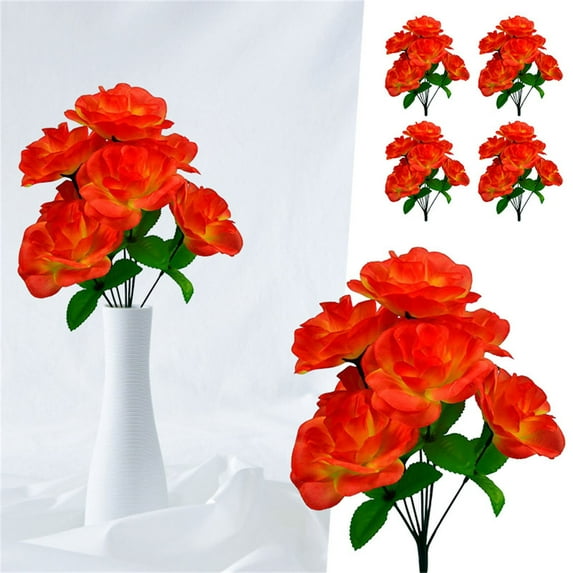 Fake Flowers,4pc Flower Bundle Silk Flower Seven Head Small Rose ...