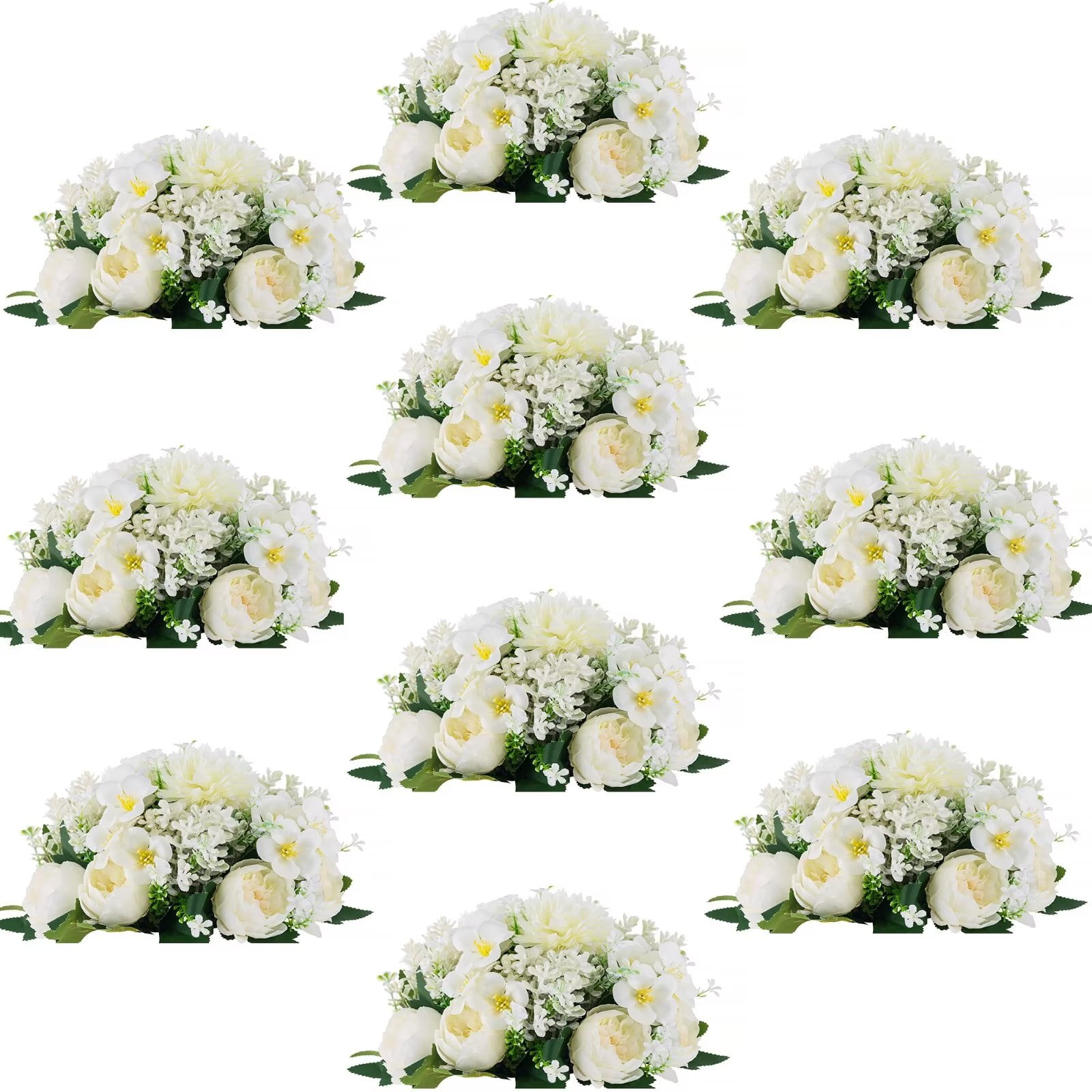 Floral Faux Plastic Kissing Ball Set of 10 - White Artificial Flower ...
