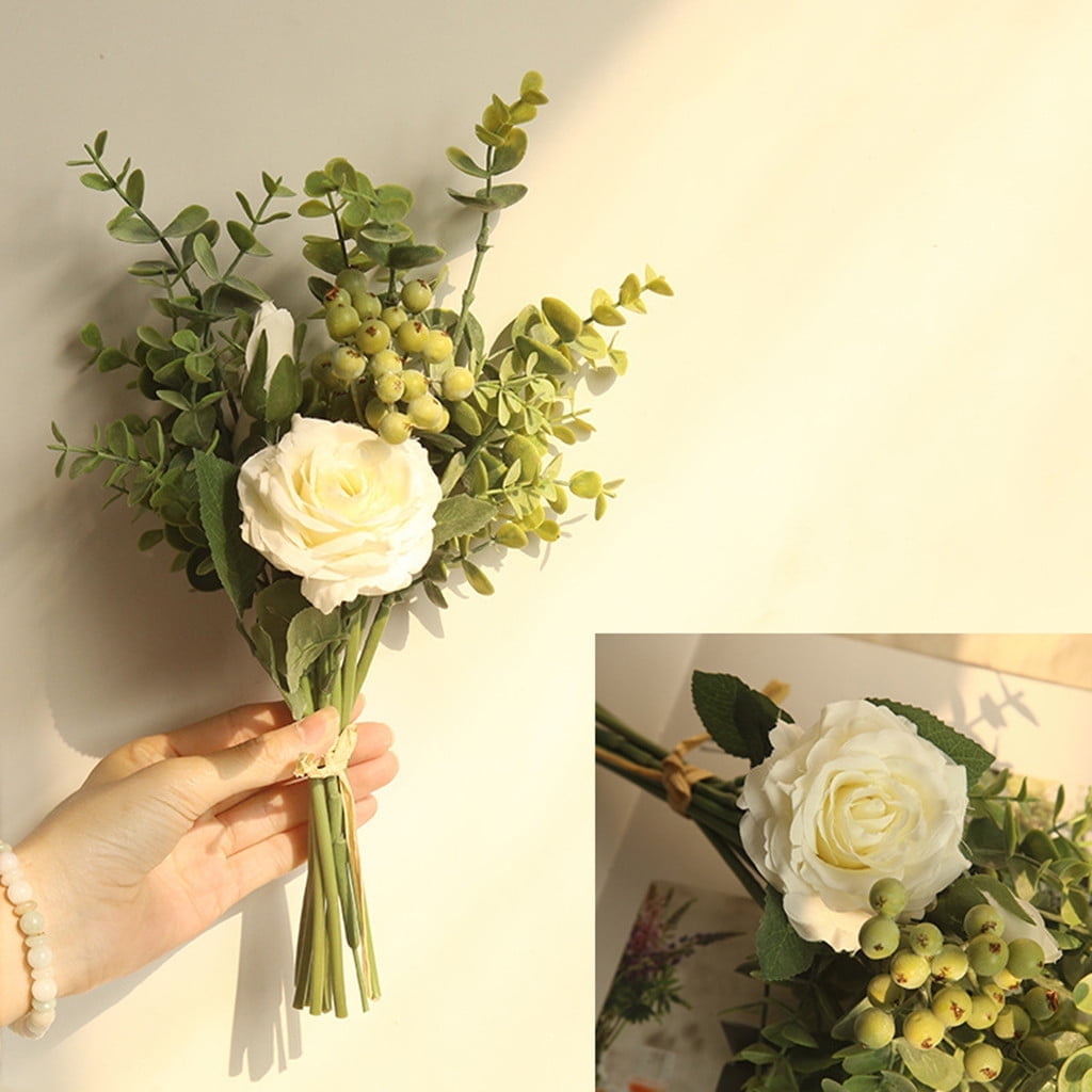 Fake Flowers ,Mida Ins Eucalyptus Rose Bouquet Simulation Flower White ...