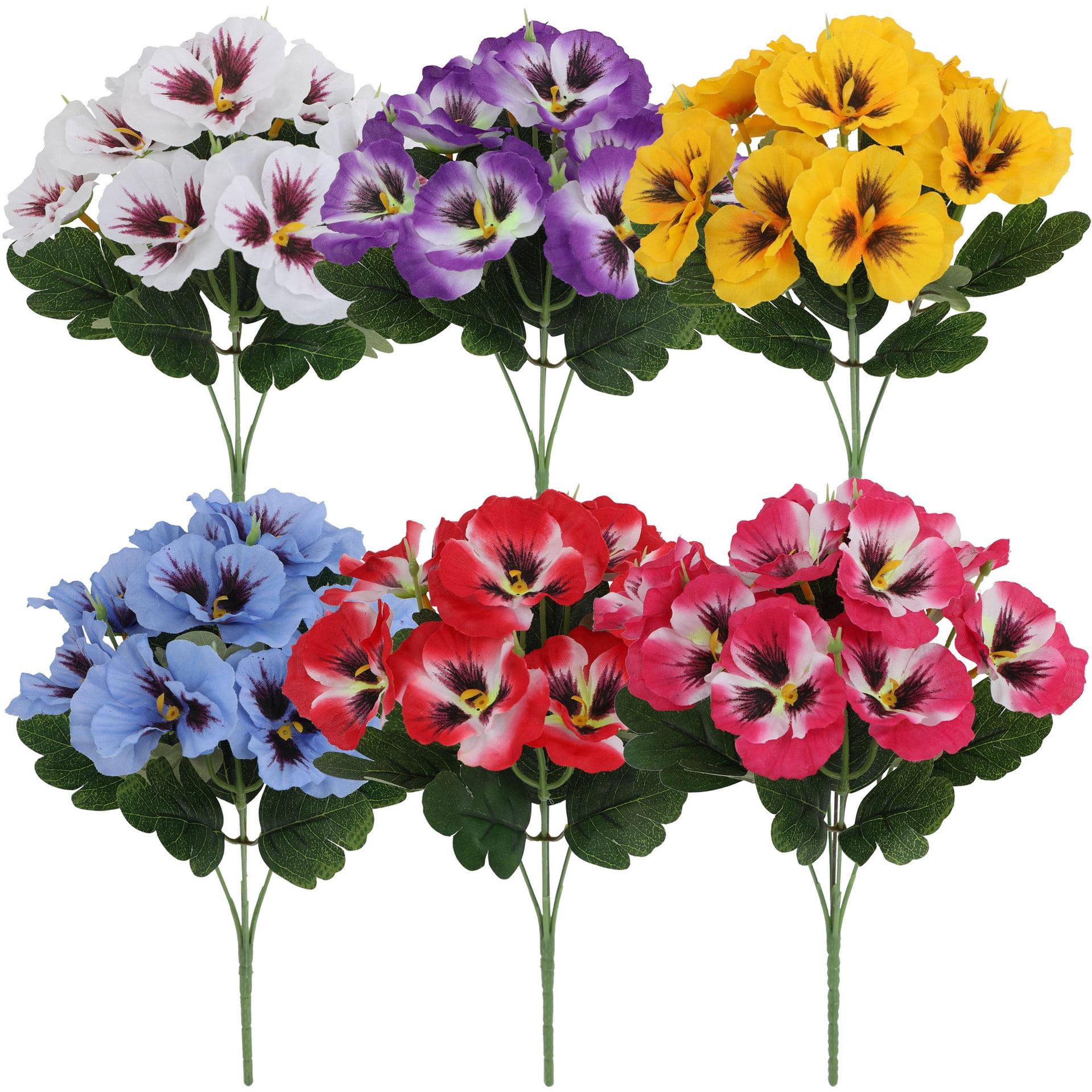 Fake Flowers Pansy Small Wild Flower Daisy 6 Bundles Faux Plastic ...