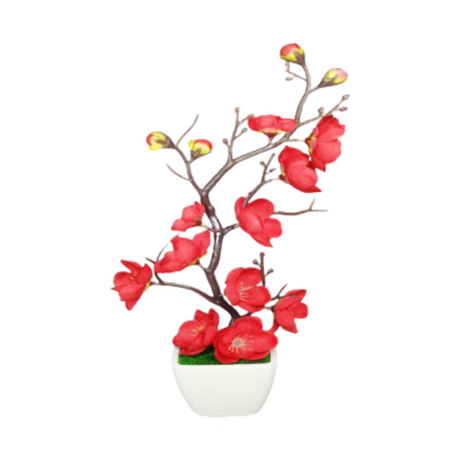 Fake Flowers Plum Blossom Bonsai Faux Plant Table Decor Realistic Silk ...