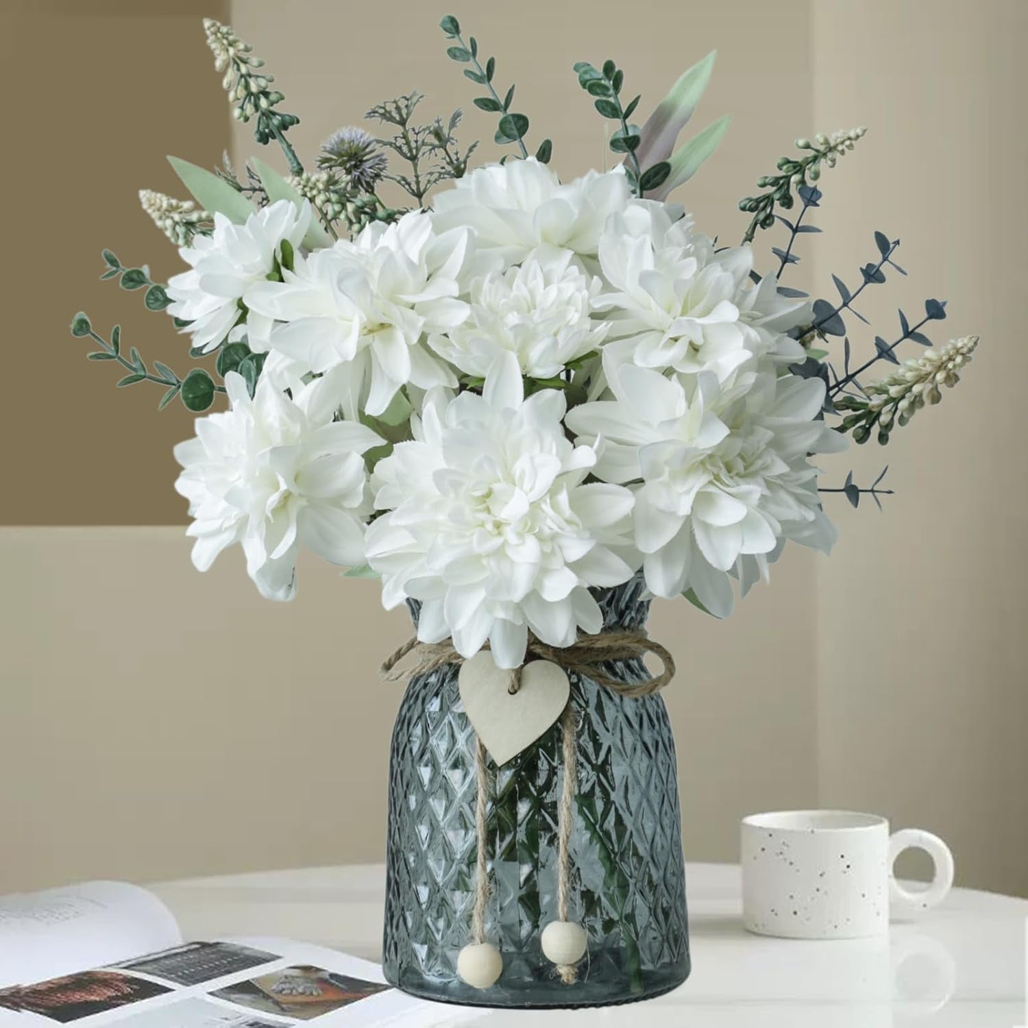 Fake Flowers in Vase,8 Dahlias,Silk Artificial Flowers in Vase ...