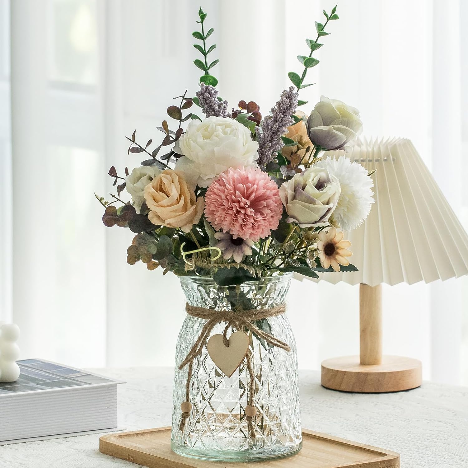 Fake Flowers with Vase, Faux Peony Silk Flowers for Home Decor,Fake ...