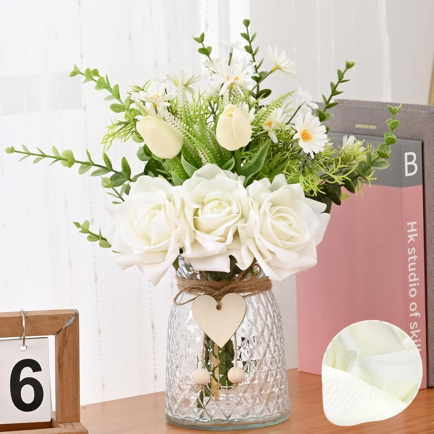 Fake Flowers in Vase, Real Touch Roses Artificial Flowers in Vase, Fake ...